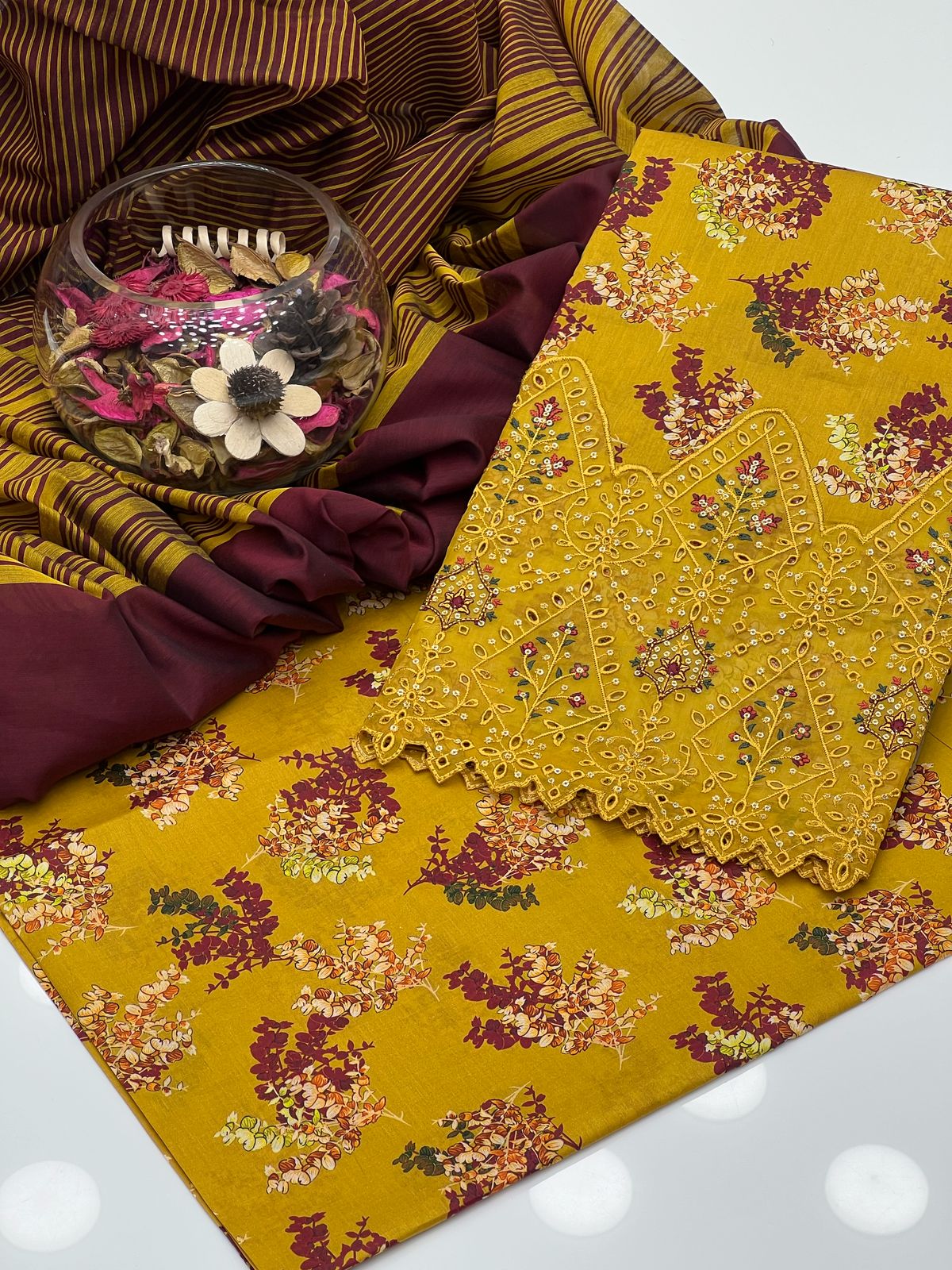 Schiffli Chikankari Jal Chikan Organza border Digital Print Pure Lawn – KhawajaSuiting